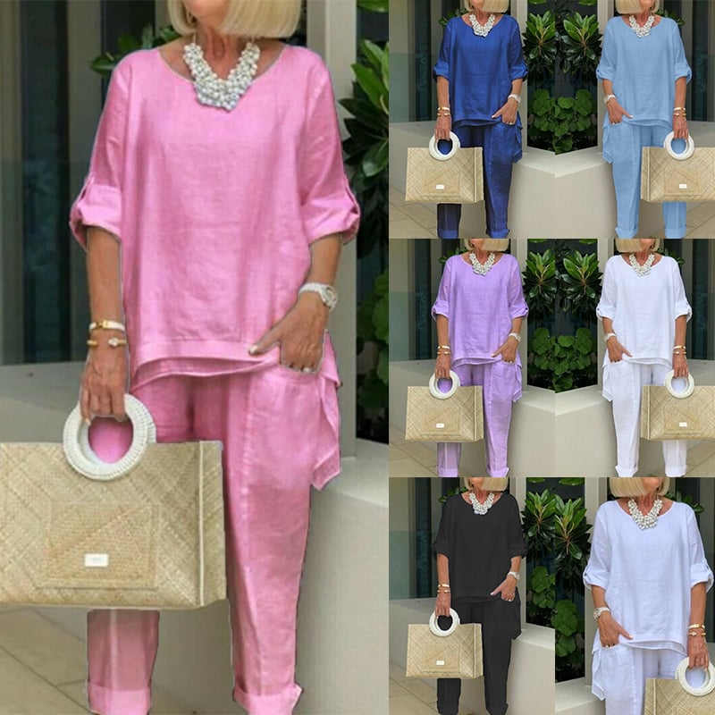 Дамски небрежен комплект плюс размер от памучна смес – tyttoi