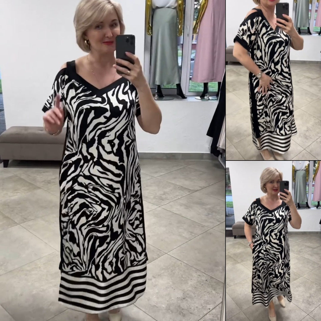 🔥 V-образно деколте дишаща модна рокля на райета – tyttoi