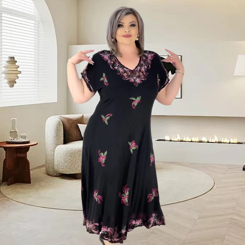 Плюс размер V-образно деколте V-образно деколте течаща миди рокля – tyttoi