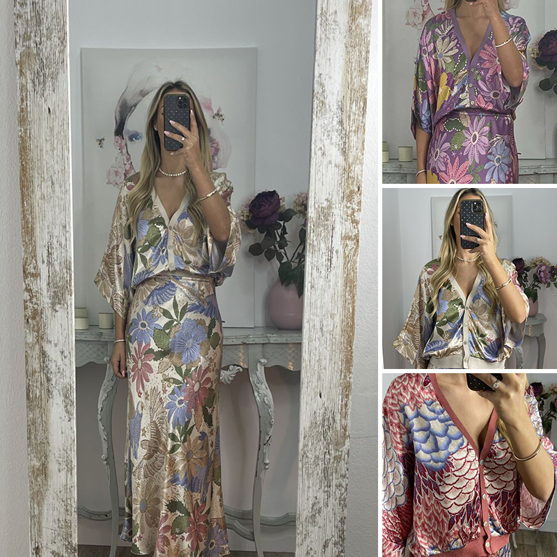 🏆🌸 Дамски комплект от две части: Топ с V-образно деколте и макси пола – tyttoi