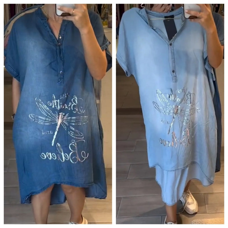 Свободна ежедневна рокля с V-образно деколте – tyttoi